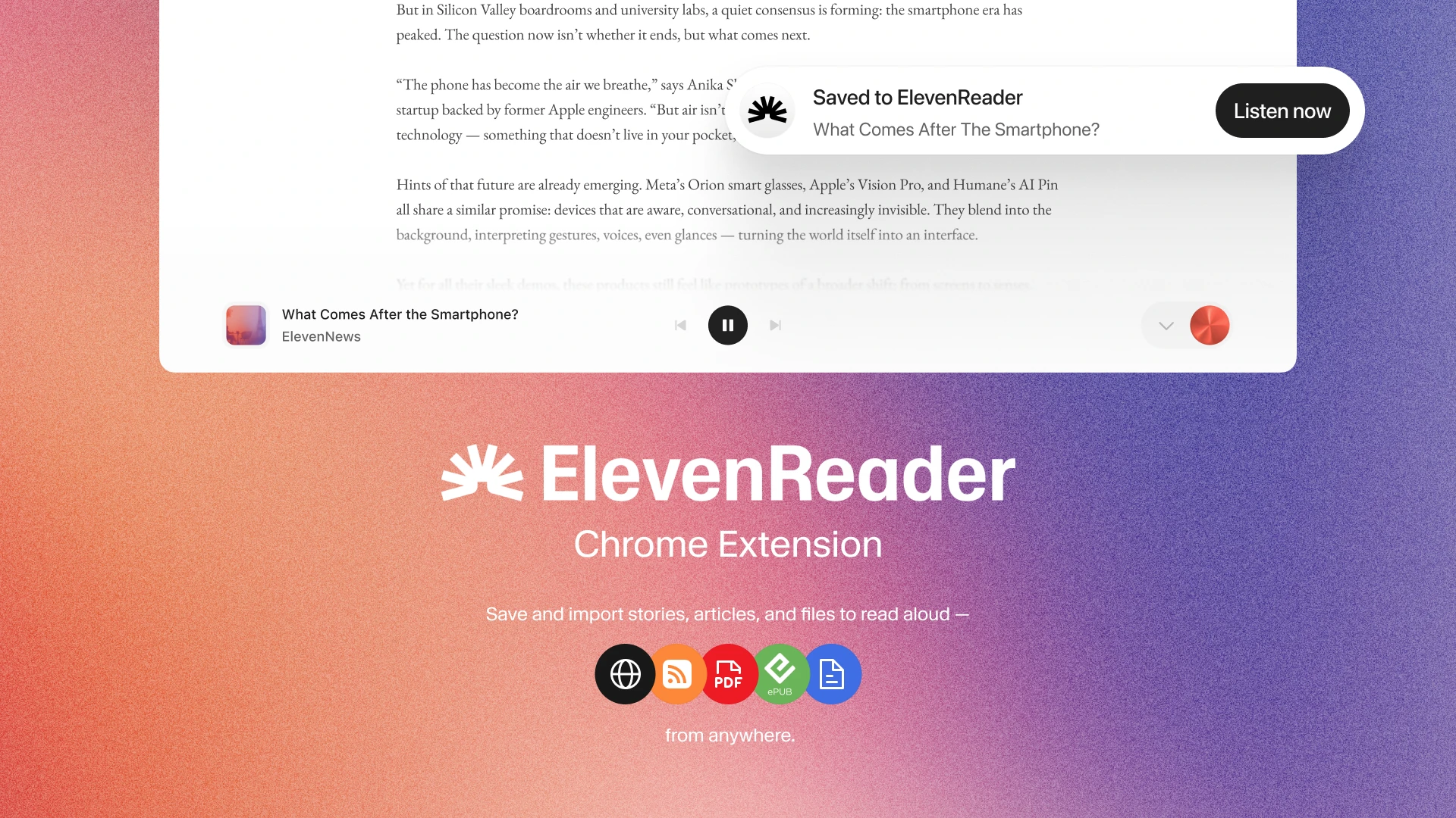 ElevenReader Chrome Extension — Read Aloud with Natural TTS | ElevenReader